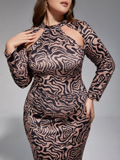 Curvesoul Plus Size Zebra Bodycon Midi Dress