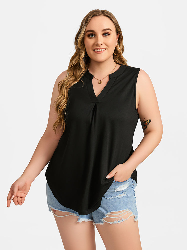 Plus Size Women Black V-Neck Hem Tank Top | Curvesoul