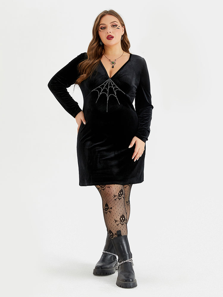 Curvesoul Plus Size Halloween Velvet Bodycon Dress | Black