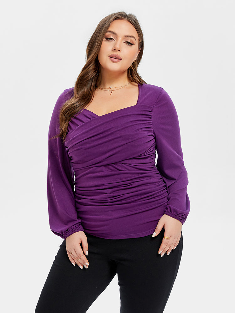 Curvesoul Plus Size Women Solid Ruched Front Blouse | Purple