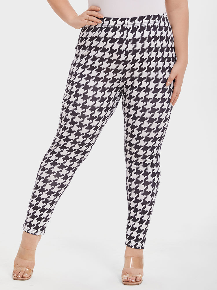 Plus Size Houndstooth Print Skinny Pants | Daily Wearing |Curvesoul