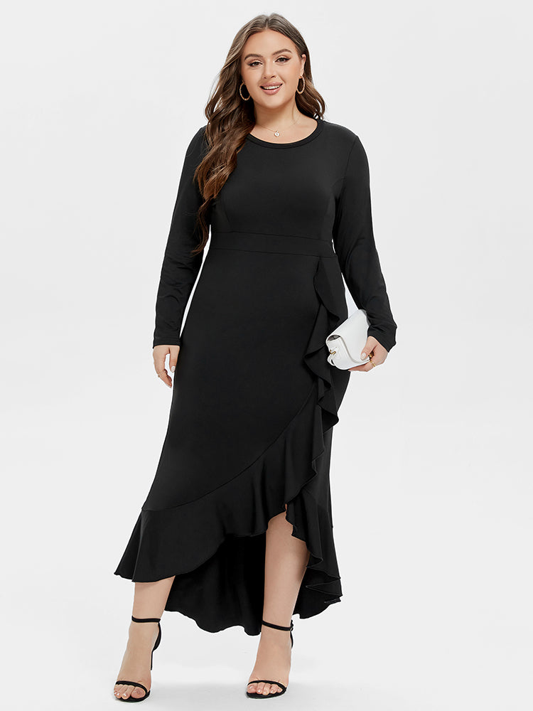 Curvesoul Plus Size Ruffle Trim Hem Wrap Maxi Dress | Black