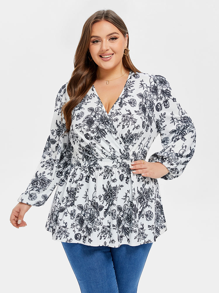 Curvesoul Plus Size Floral Elastic Waist Blouse | Multicolor