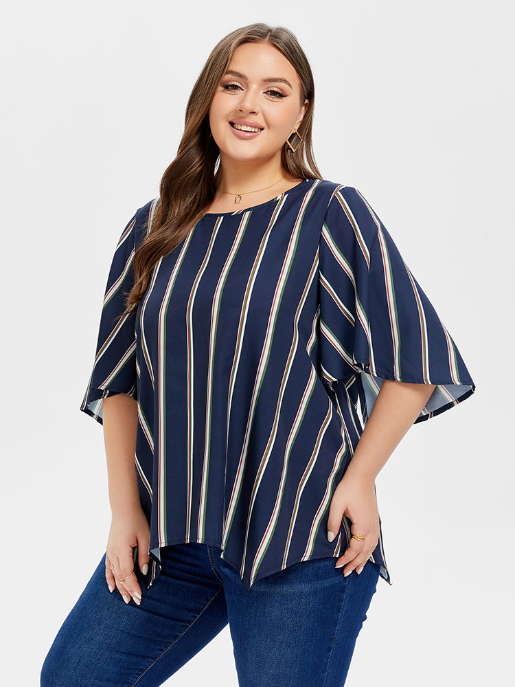 Curvesoul Plus Size Women Striped Print Hem Blouse | Multicolor